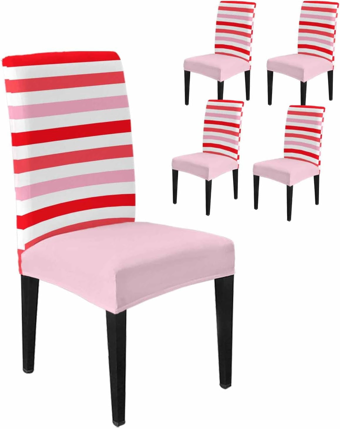 Chair Covers Set of 4, Watercolor Pink Red Stripe Removable Stretchable ...