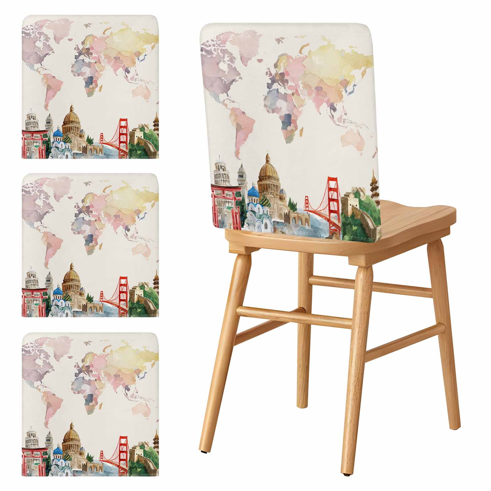Chair Covers Set of 4 World Map Chair Slipcover Protector Stretch Chair ...