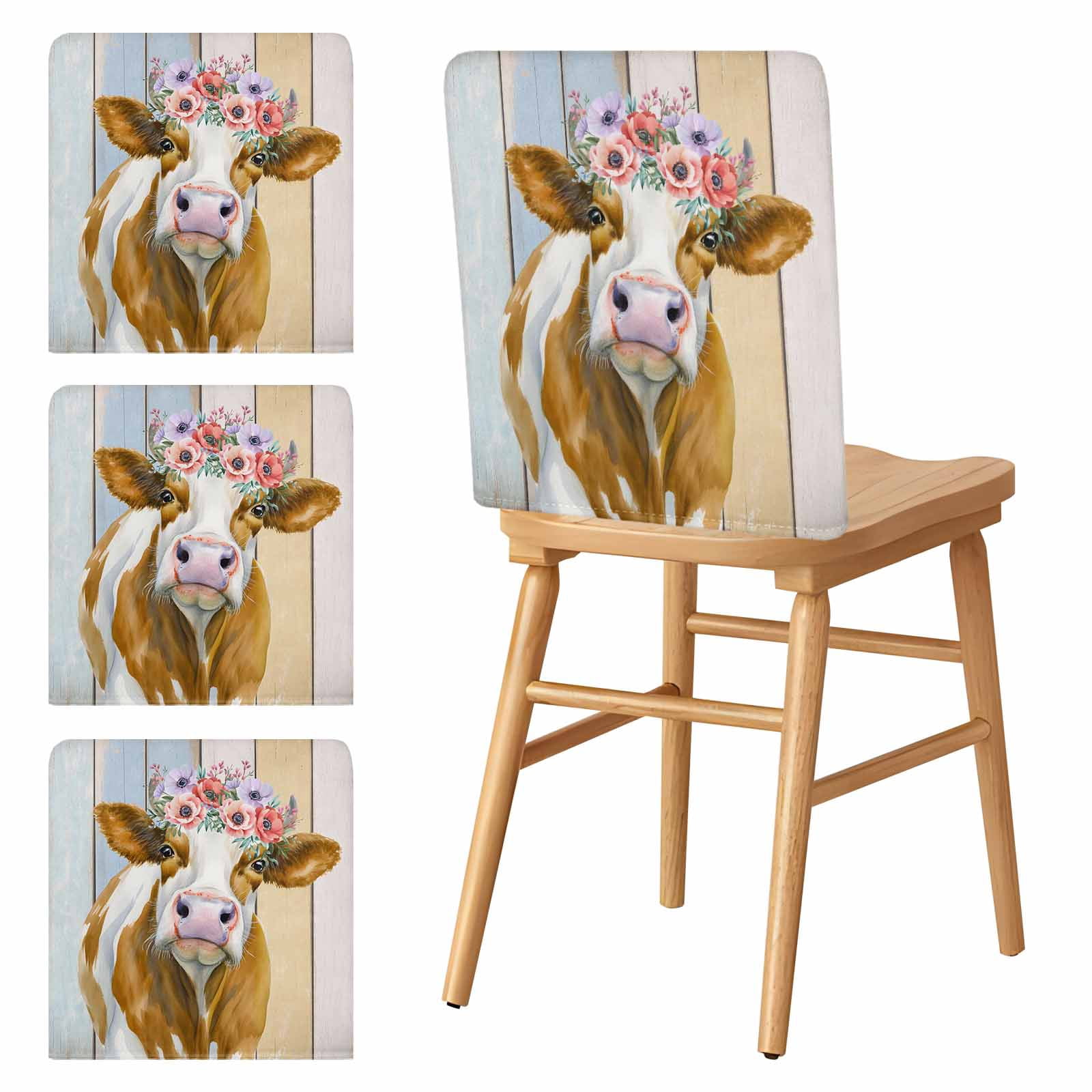Chair Covers Set of 4 Wreath Cow Chair Slipcover Protector Stretch ...