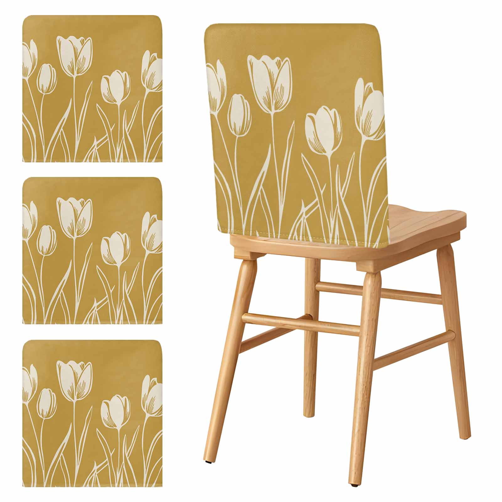 Chair Covers Set of 4 Yellow Tulip Flowers Chair Slipcover Protector ...