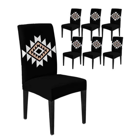 Chair Covers Set of 6, Abstract Aztec Tribal on Black Removable ...