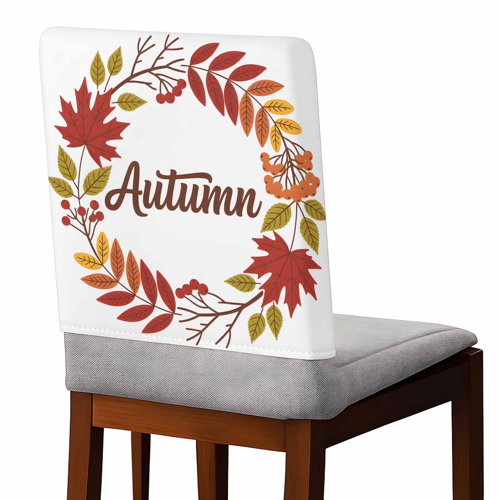 Chair Covers Set of 6 Autumn Fall Watercolor Maple Leaf Wreath Chair ...