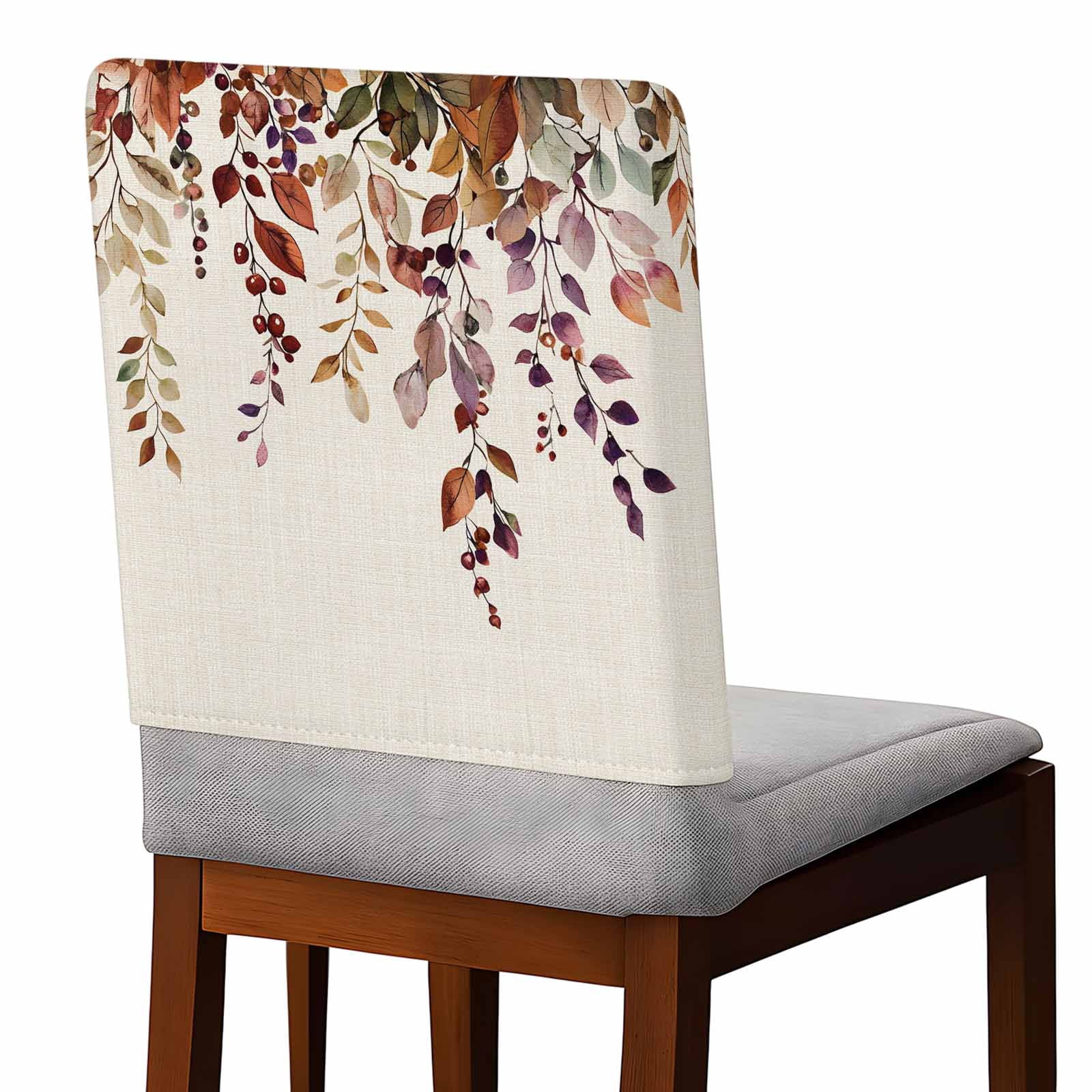Chair Covers Set of 6 Autumn Leaves Vintage Watercolor Brown Eucalyptus ...