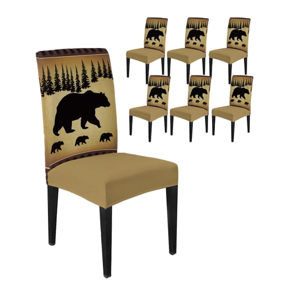 Chair Covers Set of 6, Bear Animal Silhouette Jungle Forest Removable ...