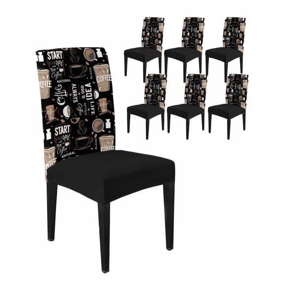 Chair Covers Set of 6, Cafe Coffee Cup Retro Brown Removable ...