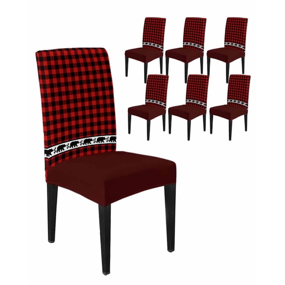 Chair Covers Set of 6, Christmas Red Black Buffalo Checker Removable ...
