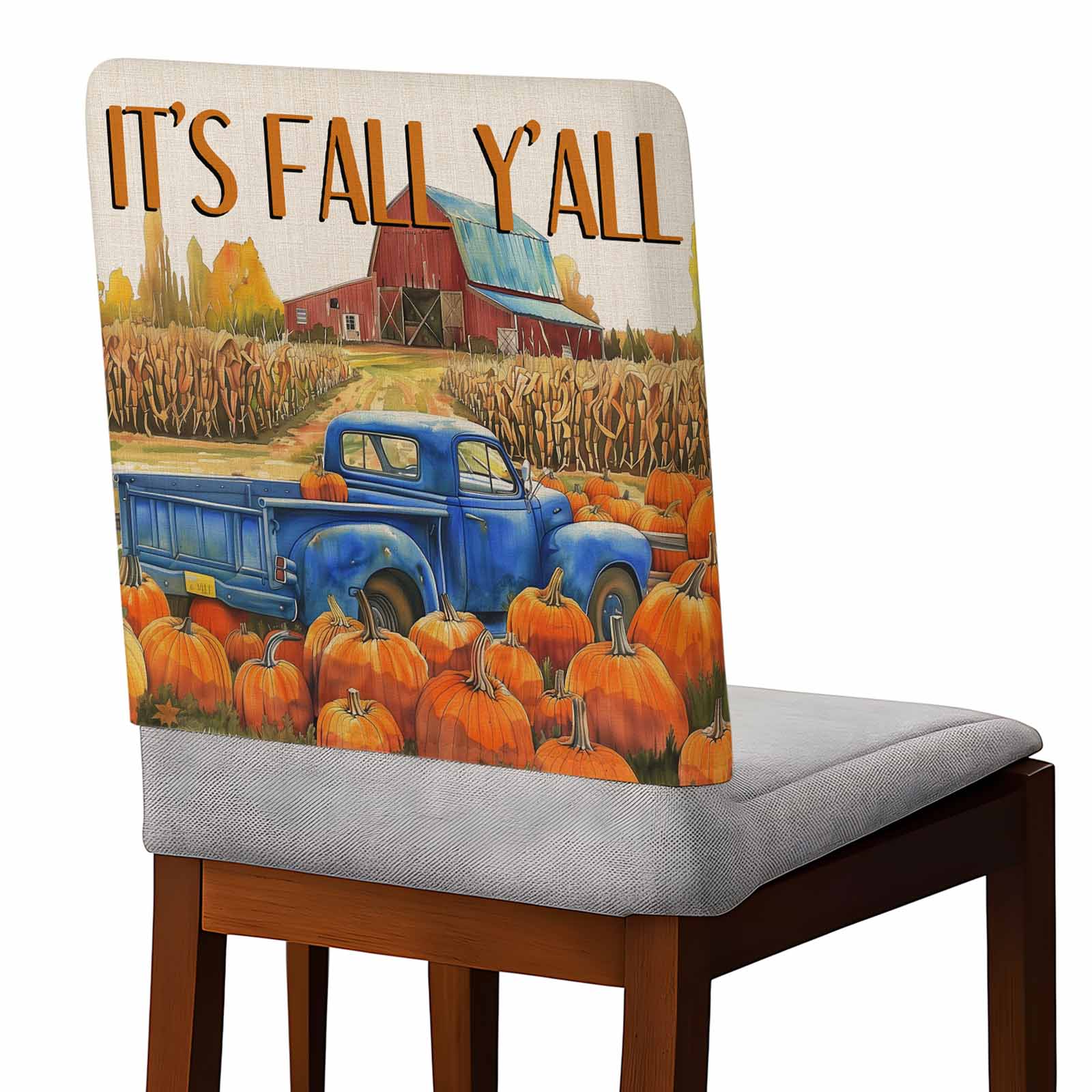 Chair Covers Set of 6 IT'S FALL Y'ALL Retro Truck Pumpkin Harvest ...