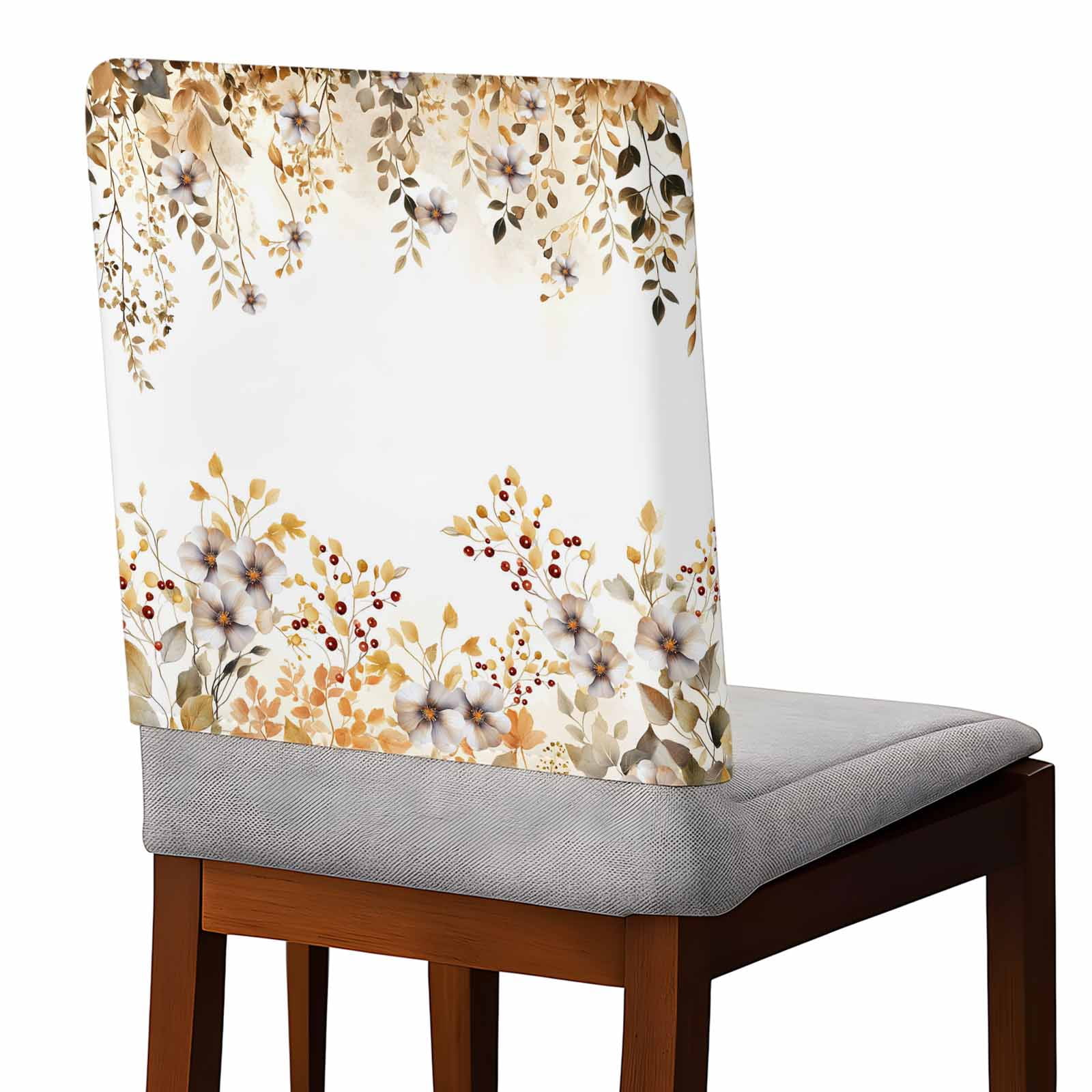 Chair Covers Set of 6 Fall Floral Wildflower Plant Watercolor Berry ...