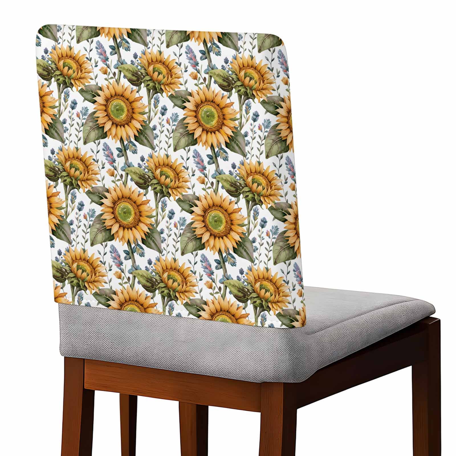 Chair Covers Set of 6 Fall Plant Vintage Watercolor Sunflower Flower ...