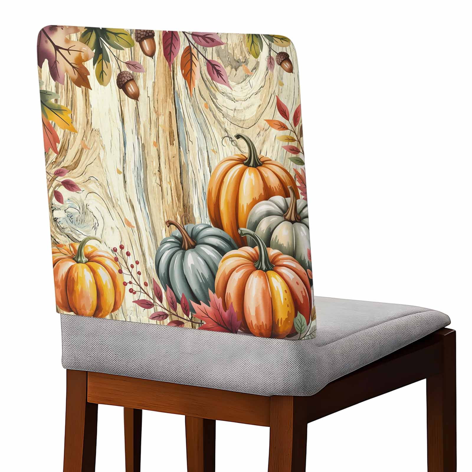 Chair Covers Set of 6 Fall Pumpkin Maple Leaf Acorn Tree Texture ...
