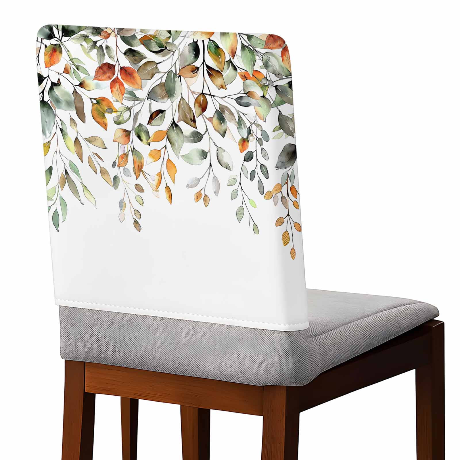 Chair Covers Set of 6 Fall Sage Green Eucalyptus Leaf White Background ...
