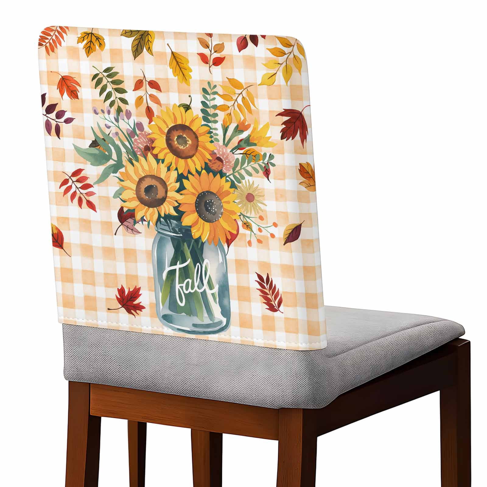 Chair Covers Set of 6 Fall Sunflower Watercolor Maple Leaf Orange ...