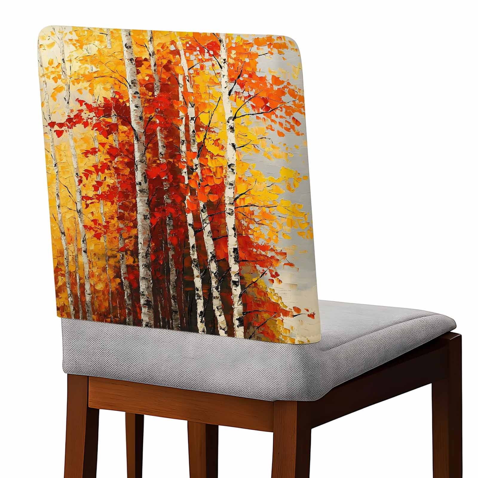 Chair Covers Set of 6 Fall Watercolor Forest Orange Trees Maple Tree ...