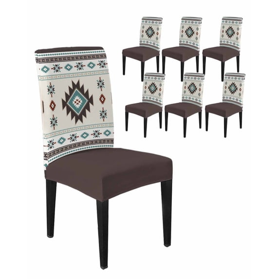 Chair Covers Set of 6, Farm Aztec Bohemian Geometric Removable ...