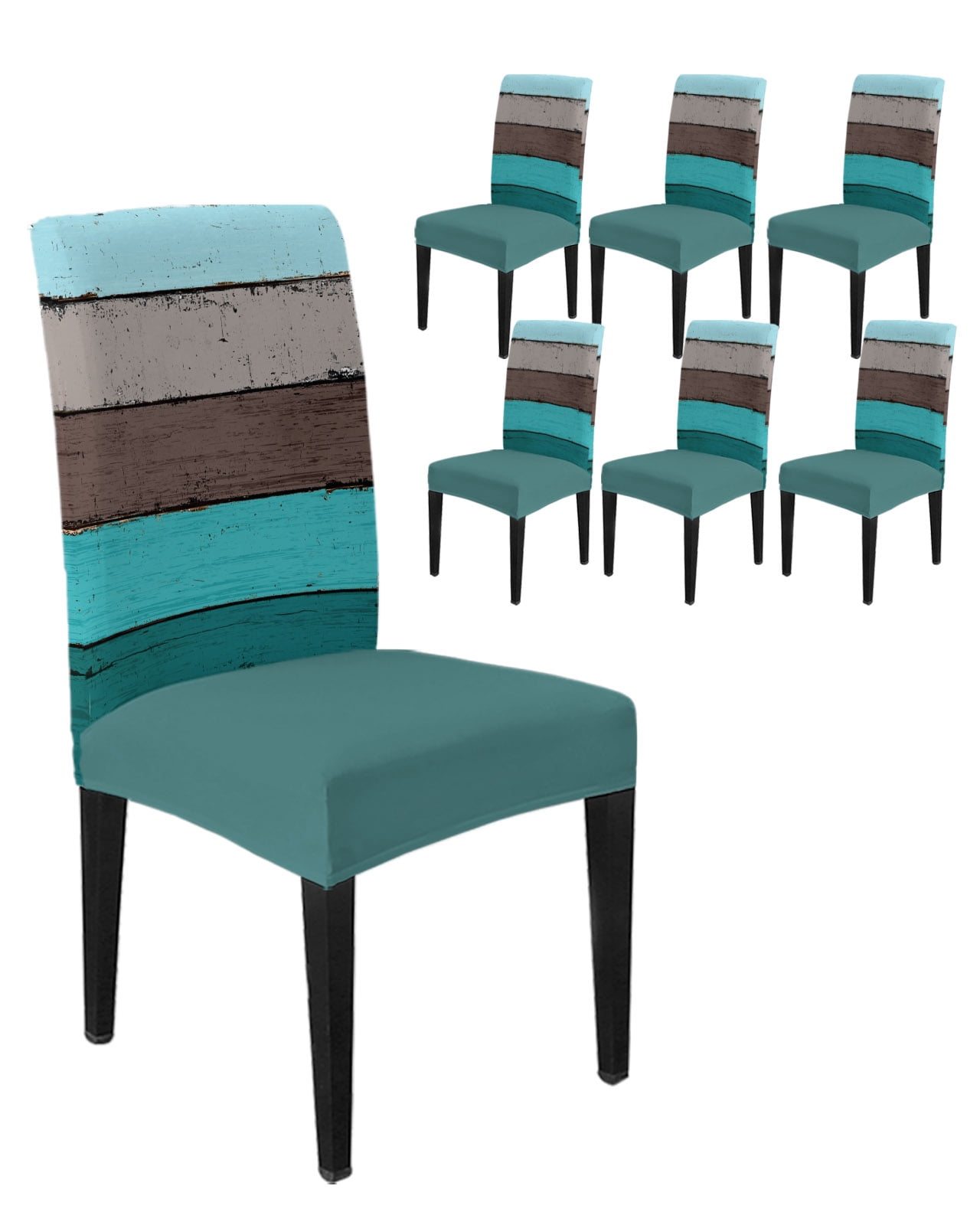Chair Covers Set of 6, Farmhouse Teal Grey Blue Plank Removable ...