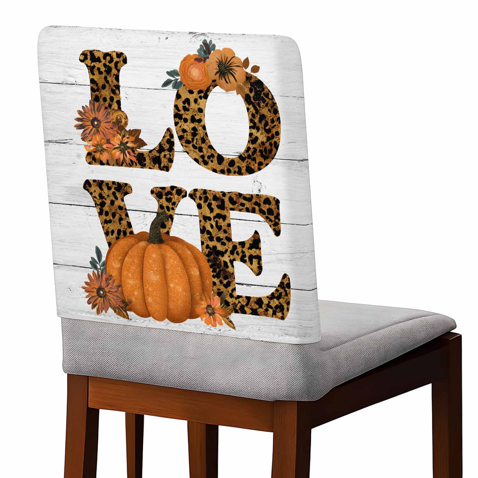 Chair Covers Set of 6 Love Pumpkin Flower Leopard Print White Wood ...