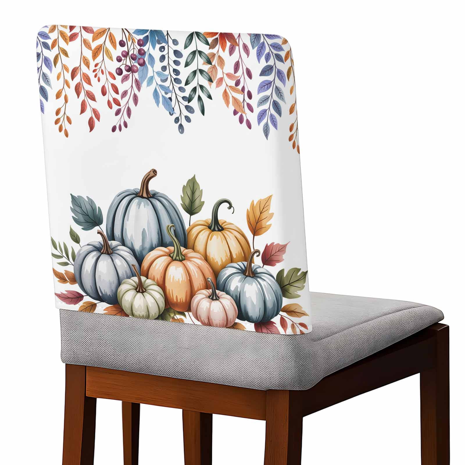 Chair Covers Set of 6 Orange Blue Pumpkin Fall Colorful Leaves ...