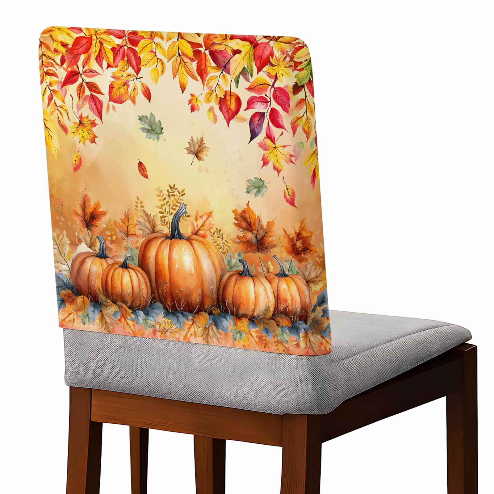 Chair Covers Set of 6 Orange Pumpkin Maple Leaf Autumn Fall ...