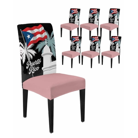 Chair Covers Set of 6, Puerto Rico Flag Abstract Removable Stretchable ...