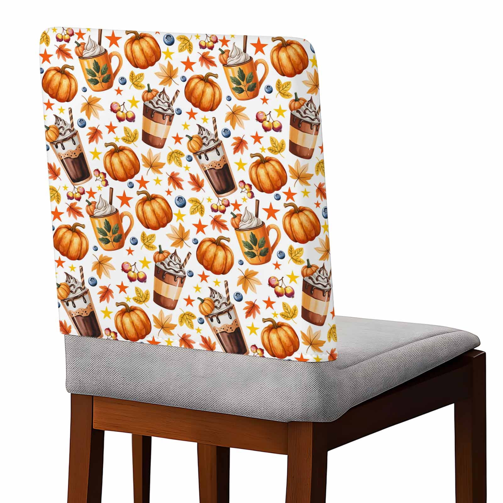 Chair Covers Set of 6 Pumpkin Latte Maple Leaf Berries Fall ...