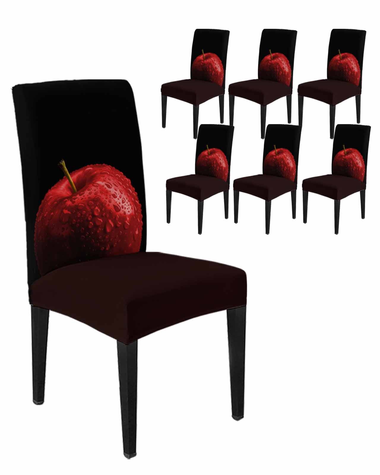 Chair Covers Set of 6, Red Apples Painting Removable Stretchable ...