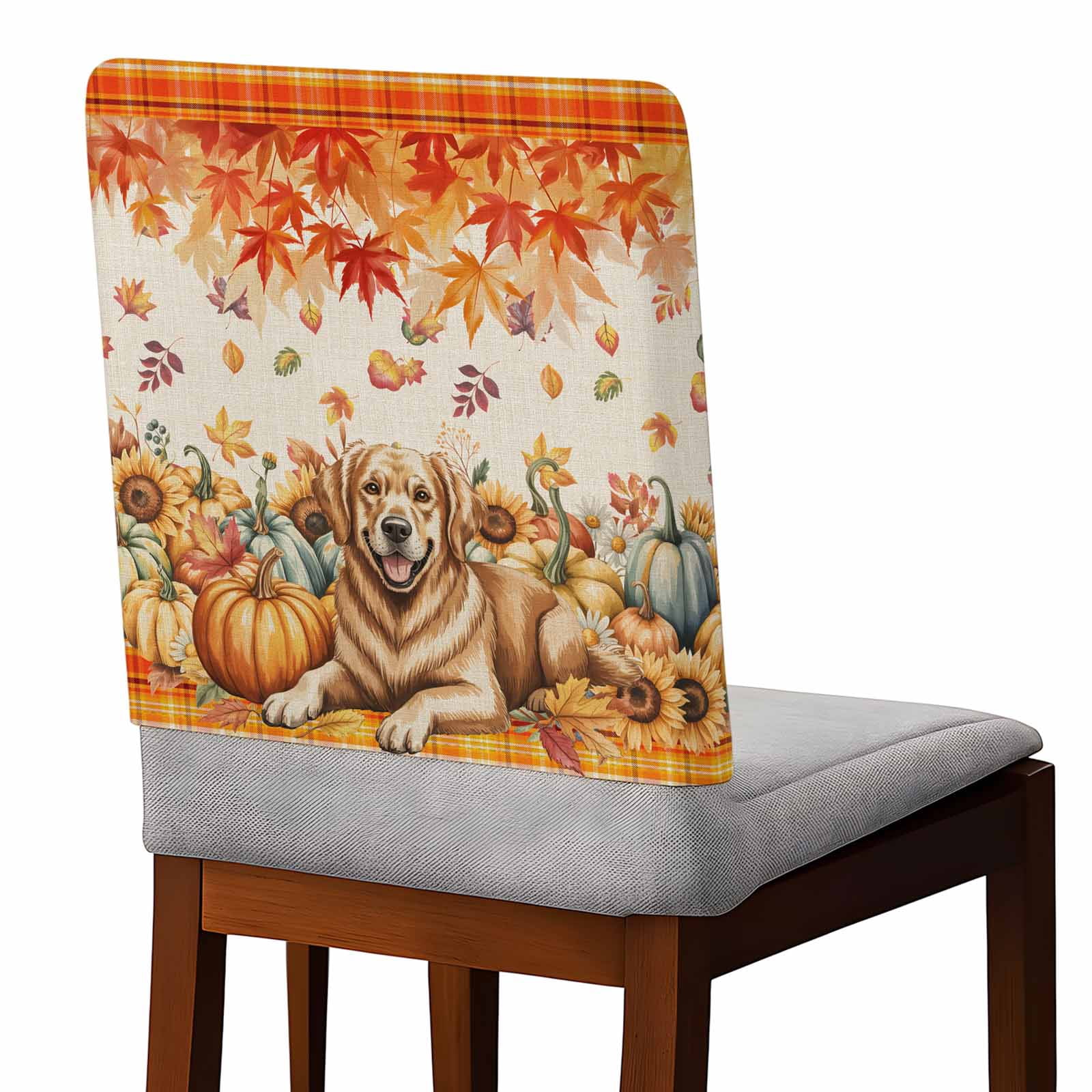 Chair Covers Set of 6 Thanksgiving Dog Pumpkin Maple Leaf Animal Plaid ...