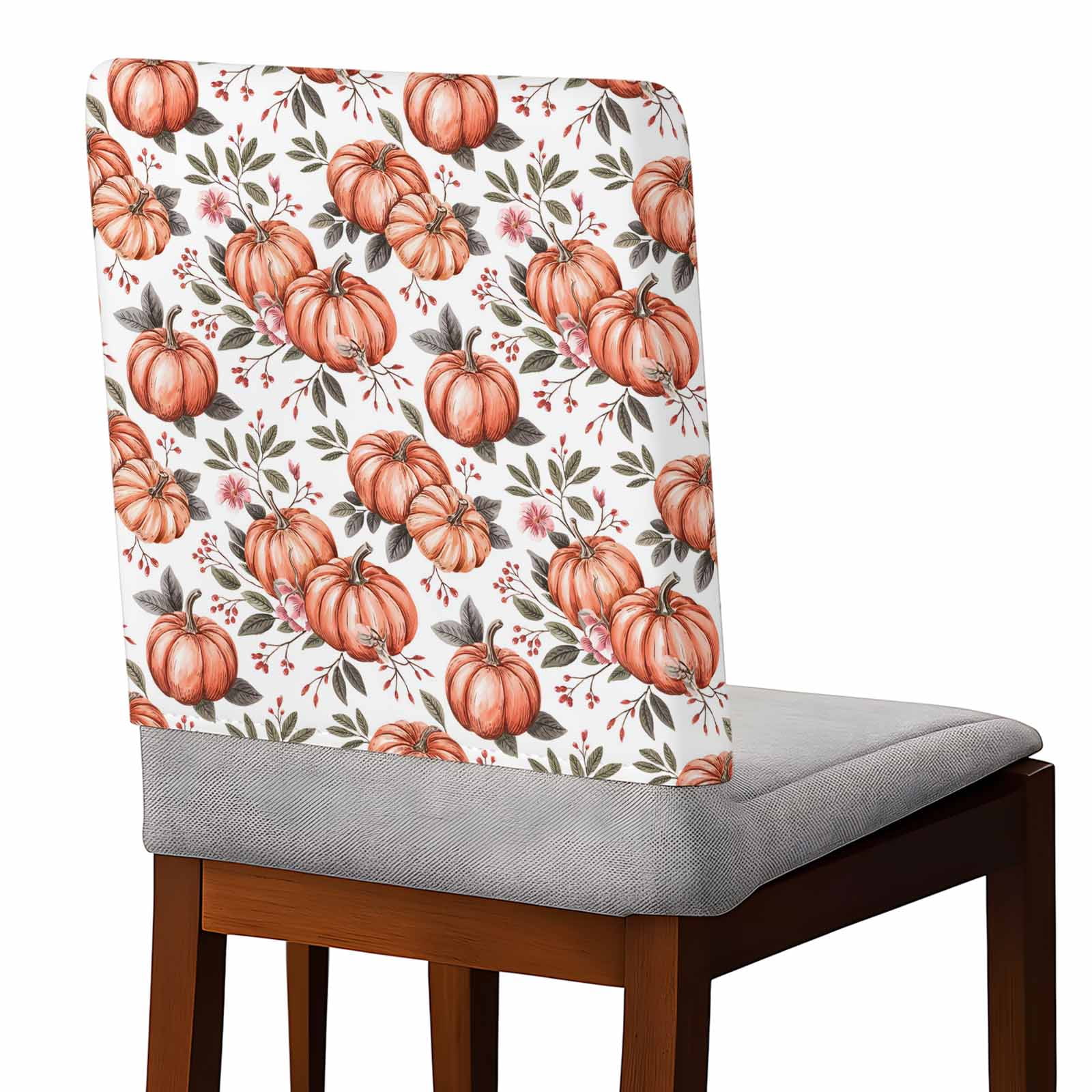 Chair Covers Set of 6 Vintage Fall Watercolor Yellow Pumpkin Floral ...