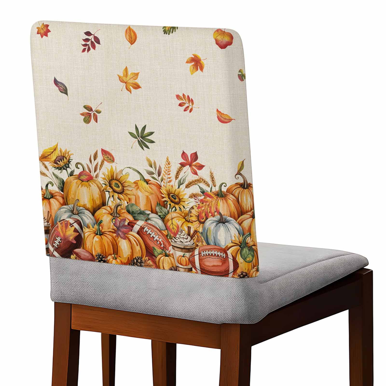 Chair Covers Set of 6 Vintage Fall Yellow Pumpkin Rugby Flowers Linen ...