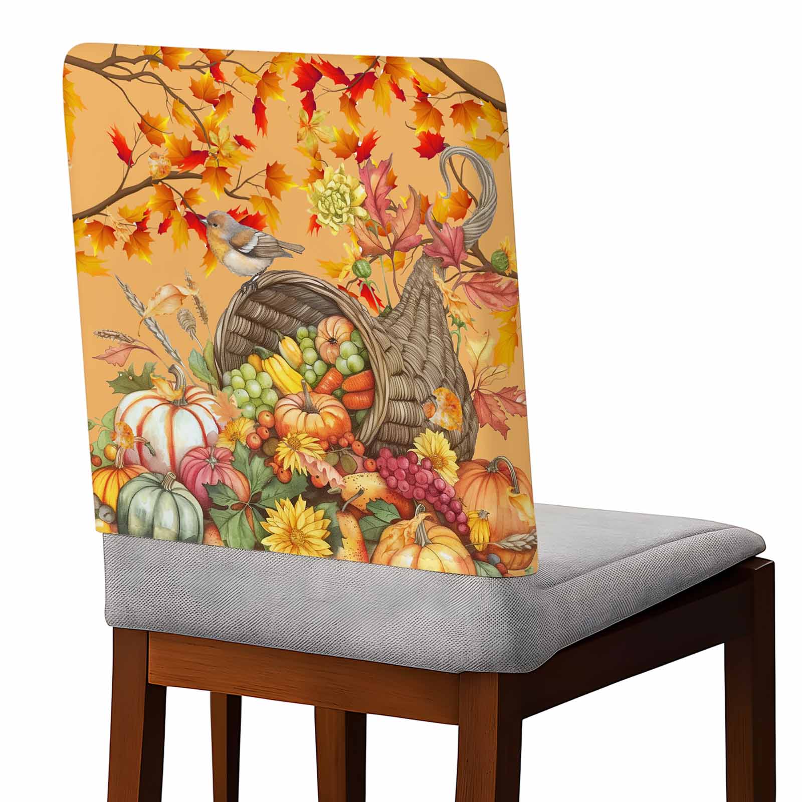 Chair Covers Set of 8 Fall Fruits Basket Maple Leaves Chair Back Covers ...
