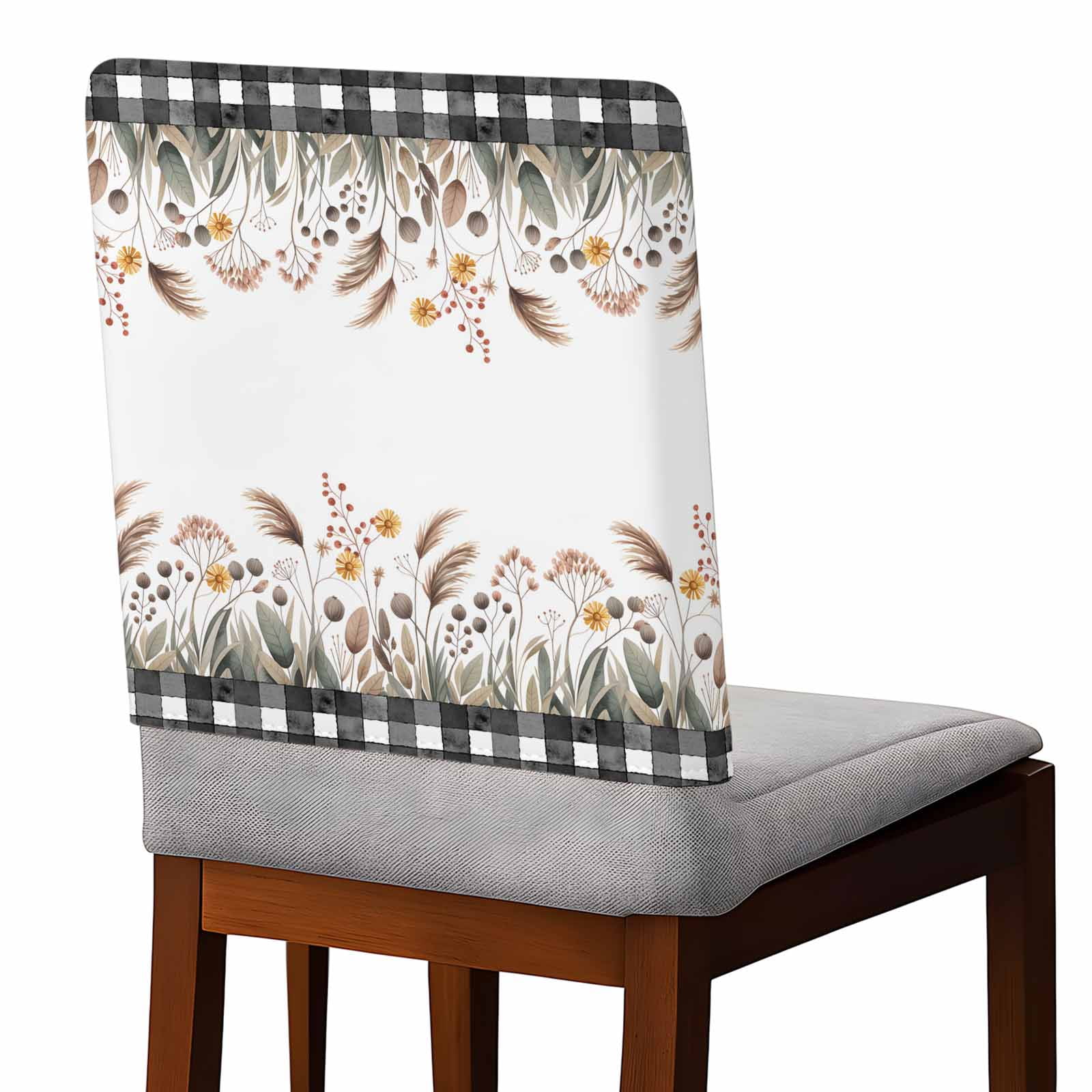 Chair Covers Set of 8 Fall Orange Foxtail Daisy Leaf Watercolor ...