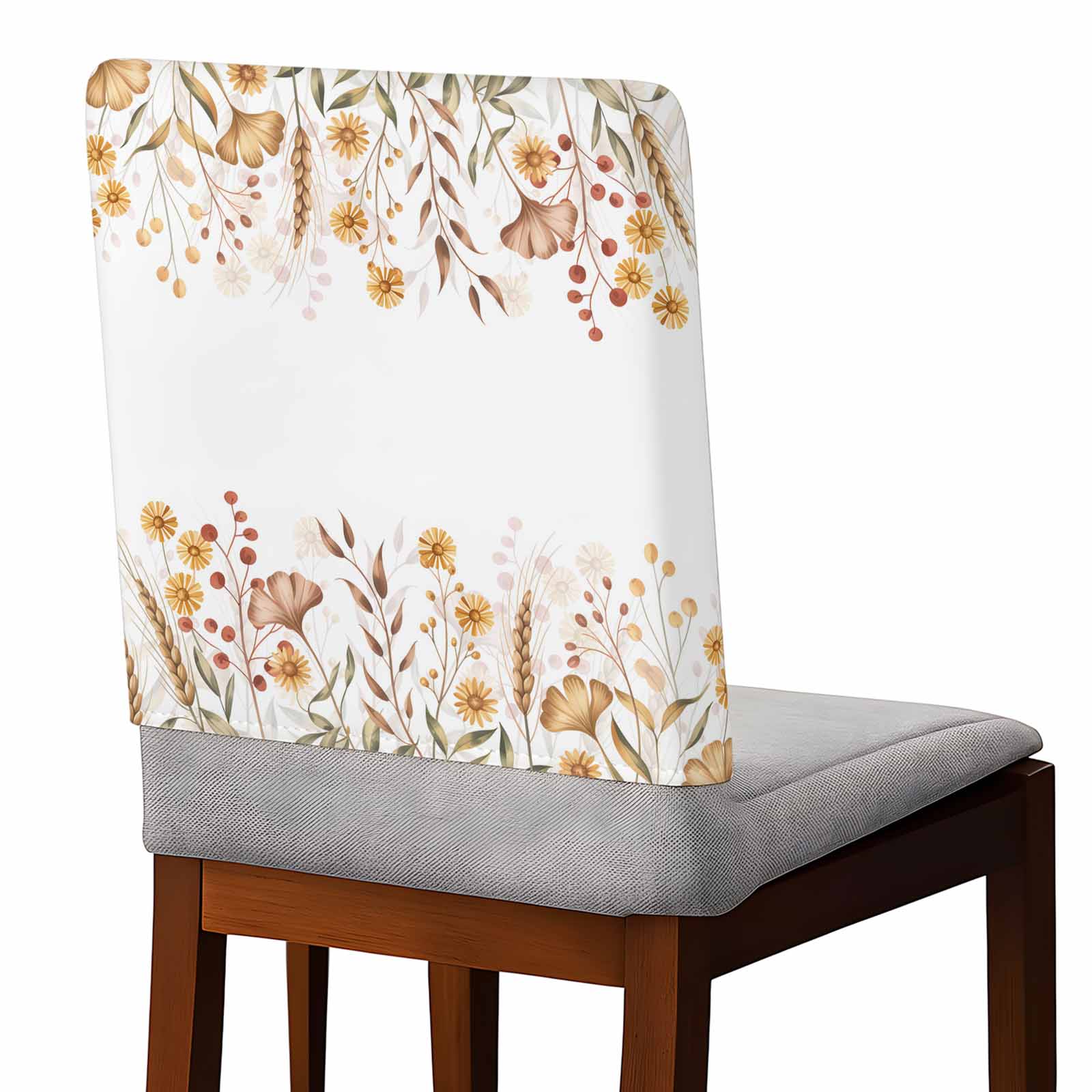 Chair Covers Set of 8 Fall Plants Watercolor Ginkgo Wildflowers Wheat ...