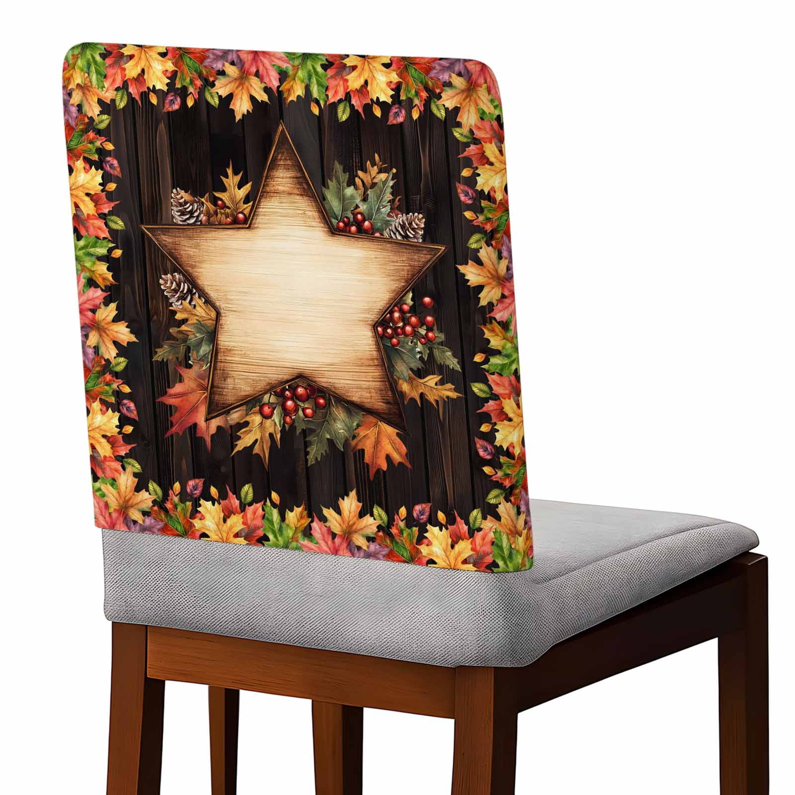 Chair Covers Set of 8 Fall Stars Maple Leaf Berry Leaves Watercolor ...
