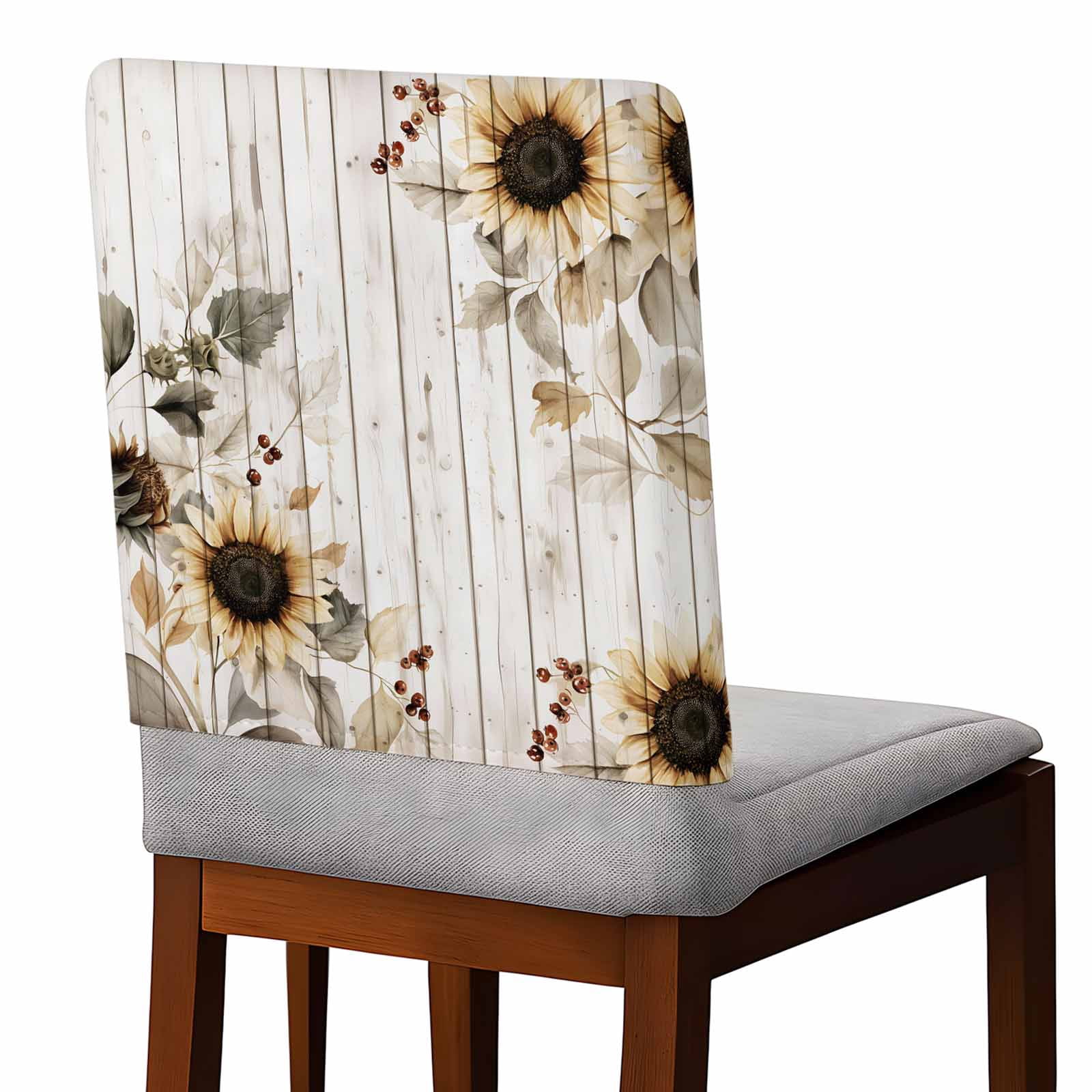 Chair Covers Set of 8 Fall Sunflower Watercolor Floral Leaf Berry ...