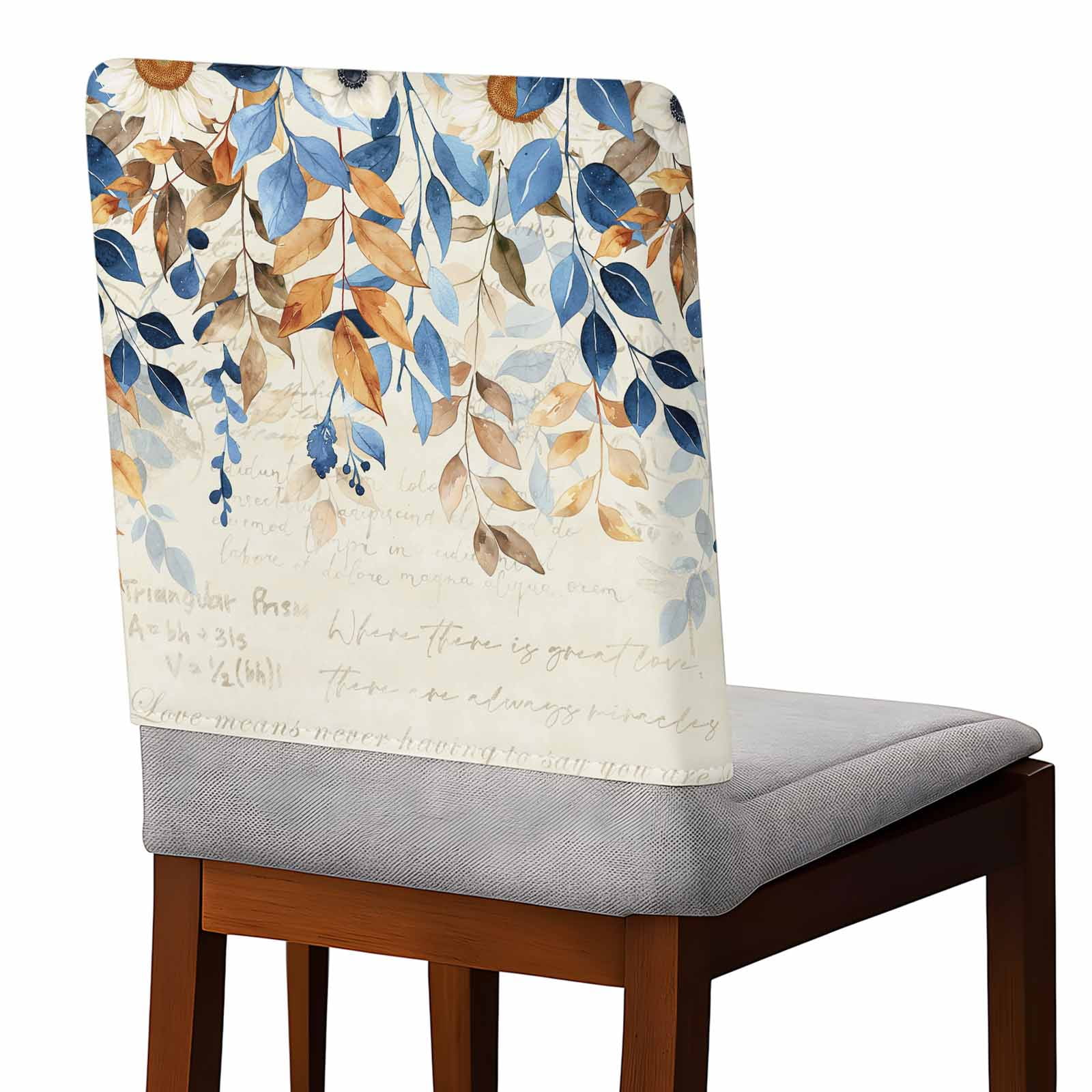 Chair Covers Set of 8 Fall Thanksgiving Plant Blue Leaves Retro Letter ...