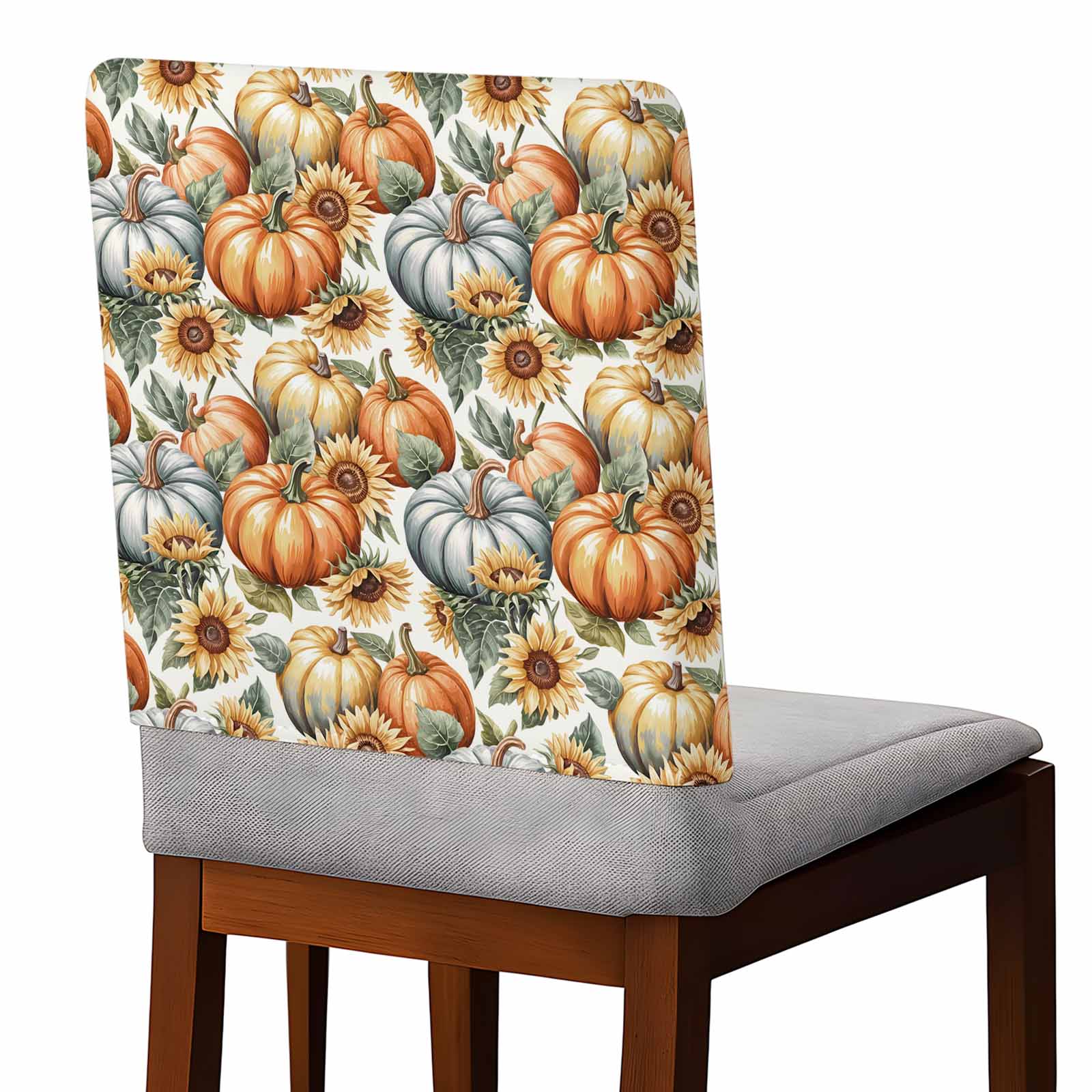 Chair Covers Set of 8 Fall Theme Vintage Pumpkin Sunflower Far吗 Chair ...