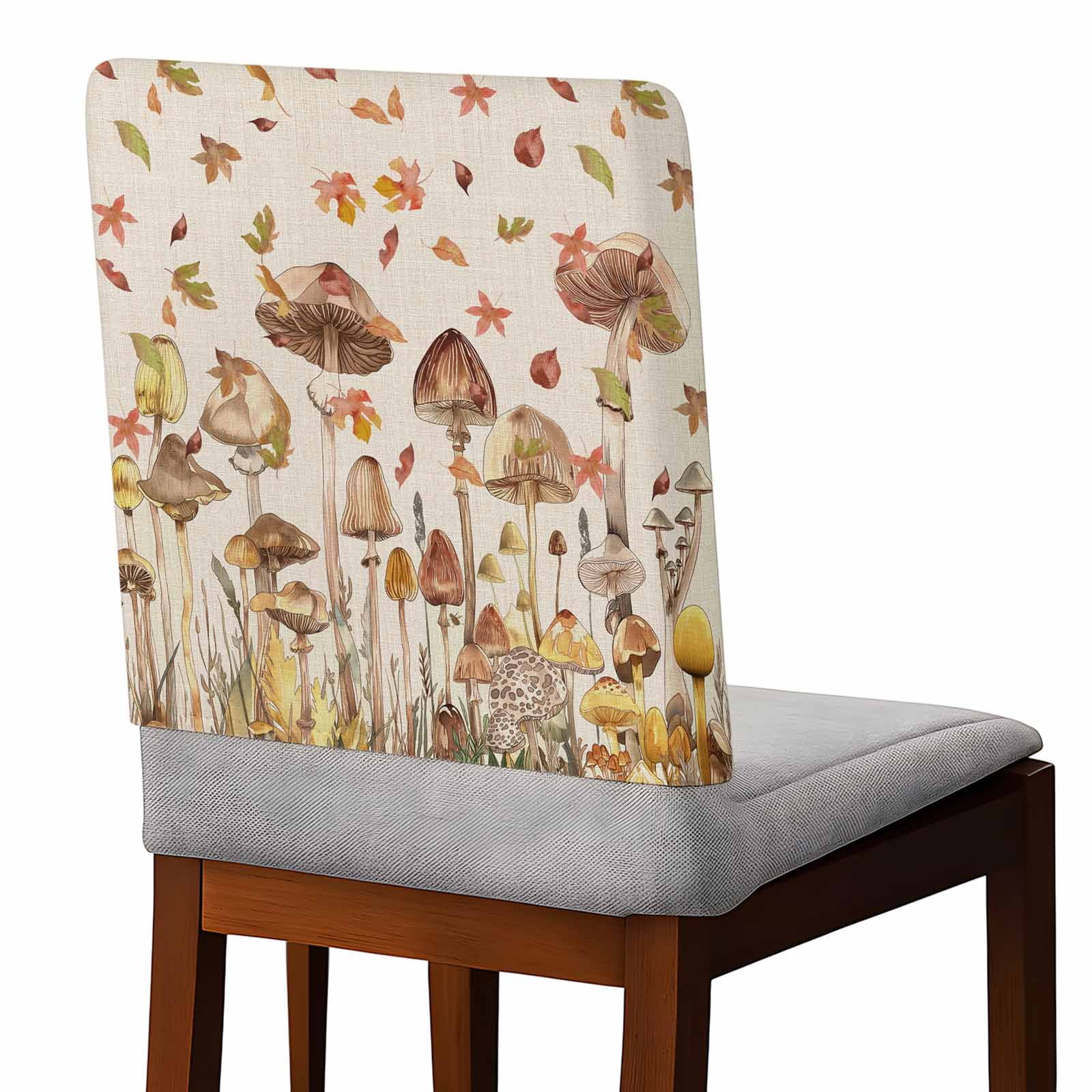 Chair Covers Set of 8 Fall Vintage Watercolor Mushroom Leaves Linen ...