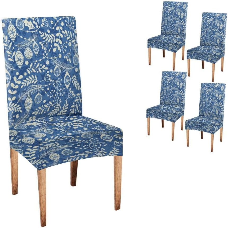 Chair Covers Set of 4, Blue Background Abstract Boho Turquoise Printed ...
