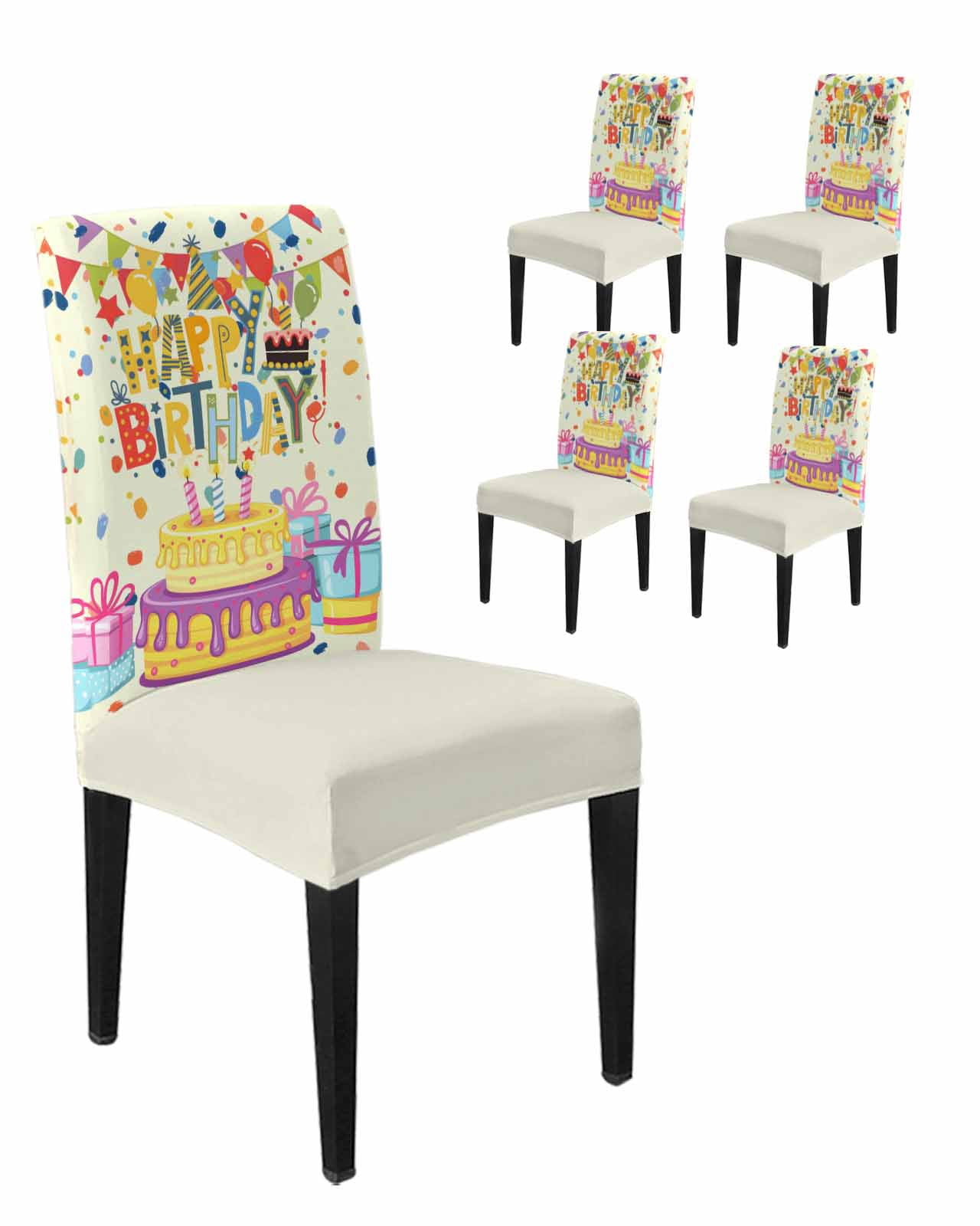 Chair Covers Set of 4, Happy Birthday Text Removable Stretchable ...