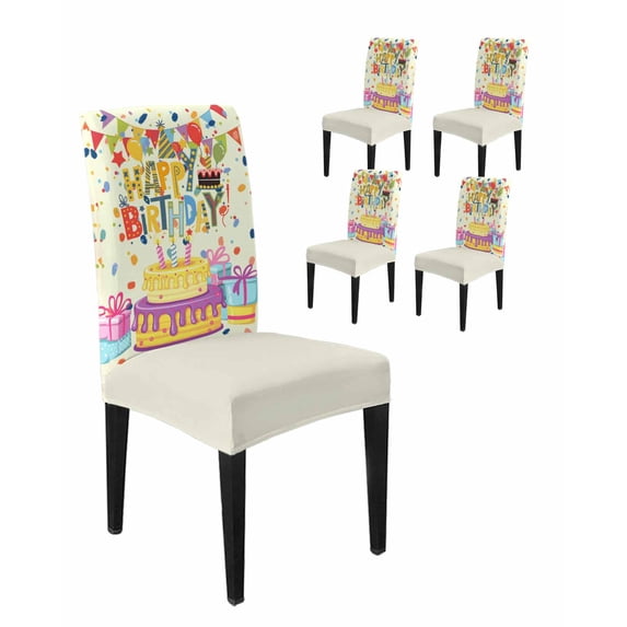 Chair Covers Set of 4, Happy Birthday Text Removable Stretchable ...