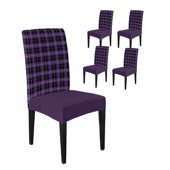 Chair Covers Set of 4, Retro Purple Black Plaid Removable Stretchable ...