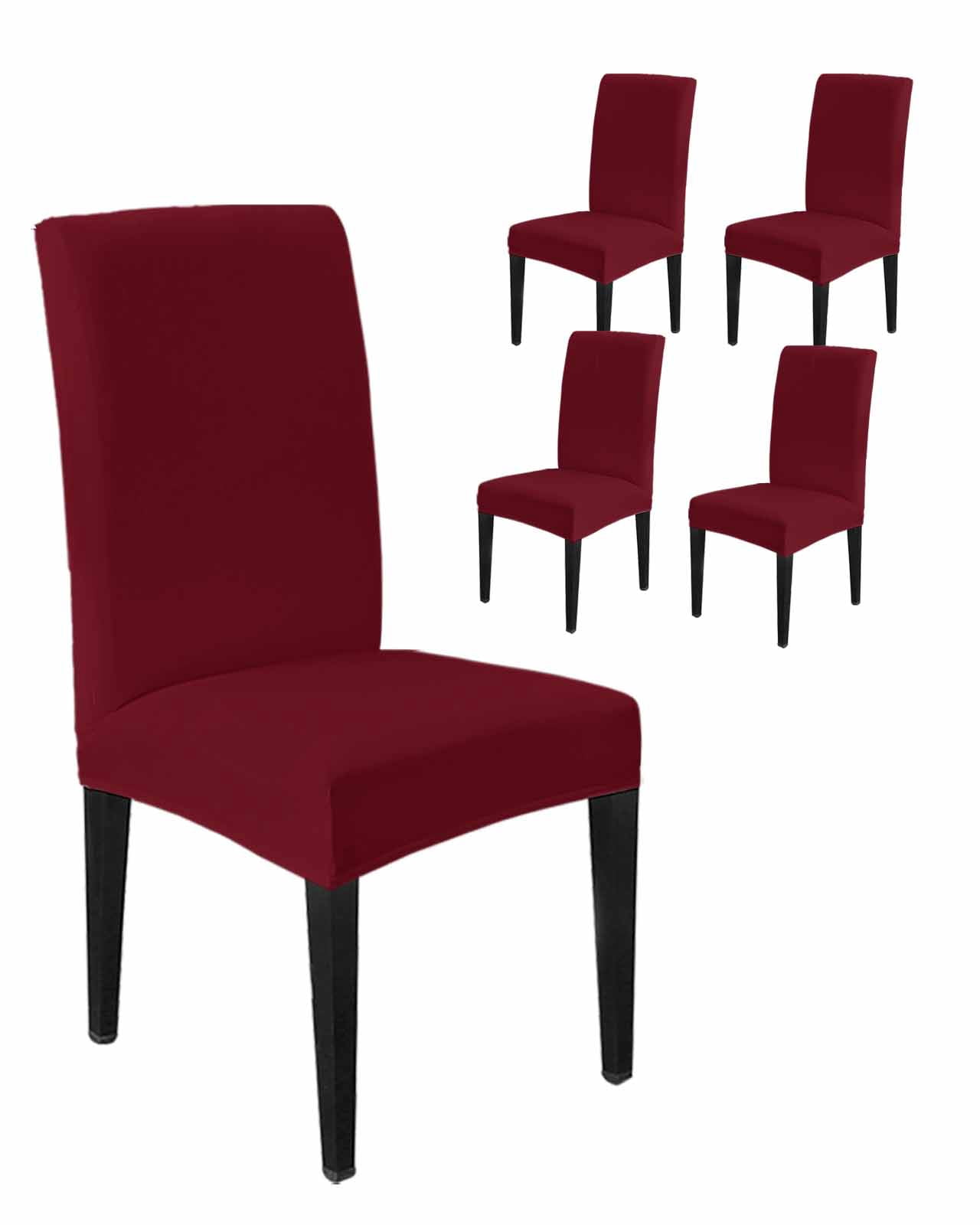 Chair Covers Set of 4, Wine Red Dark Maroon Removable Stretchable ...
