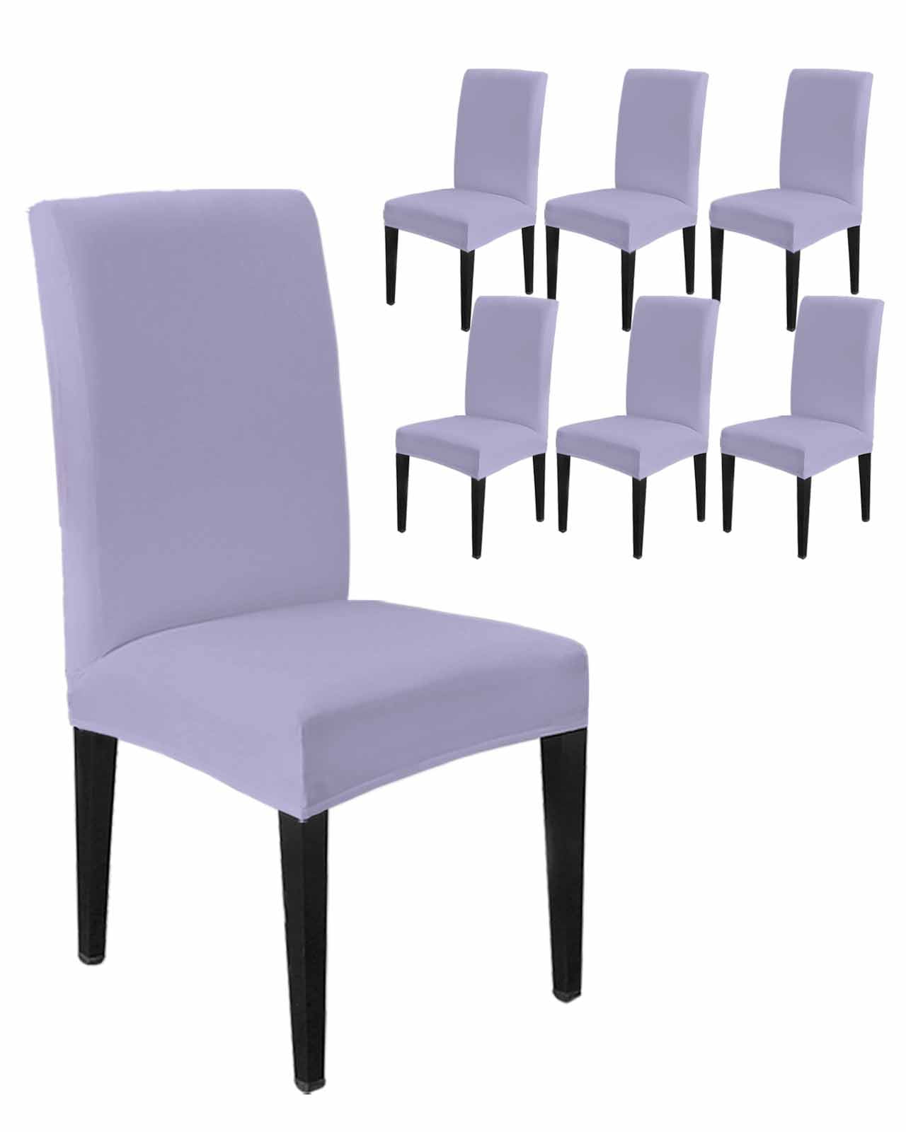 Chair Covers Set of 6, Light Purple Solid Color Removable Stretchable ...