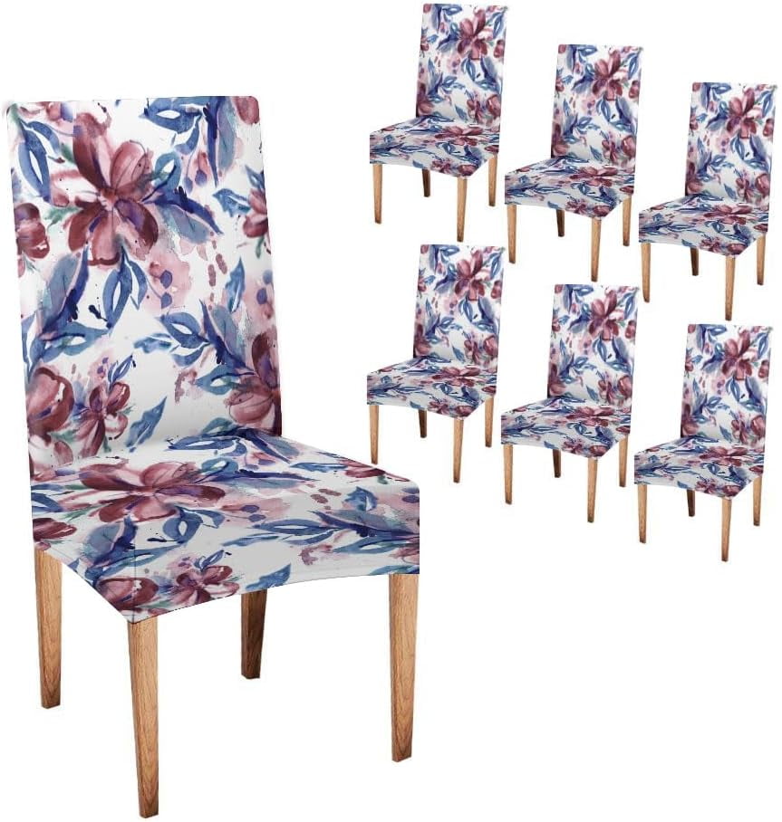 Chair Covers Set of 6 Purple Flowers Slipcover Dining Chairs Covers ...