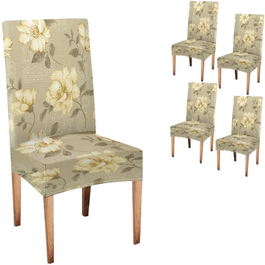 Chair Covers Yellow Flowers Chair Protectors Covers Set of 4 Dining ...