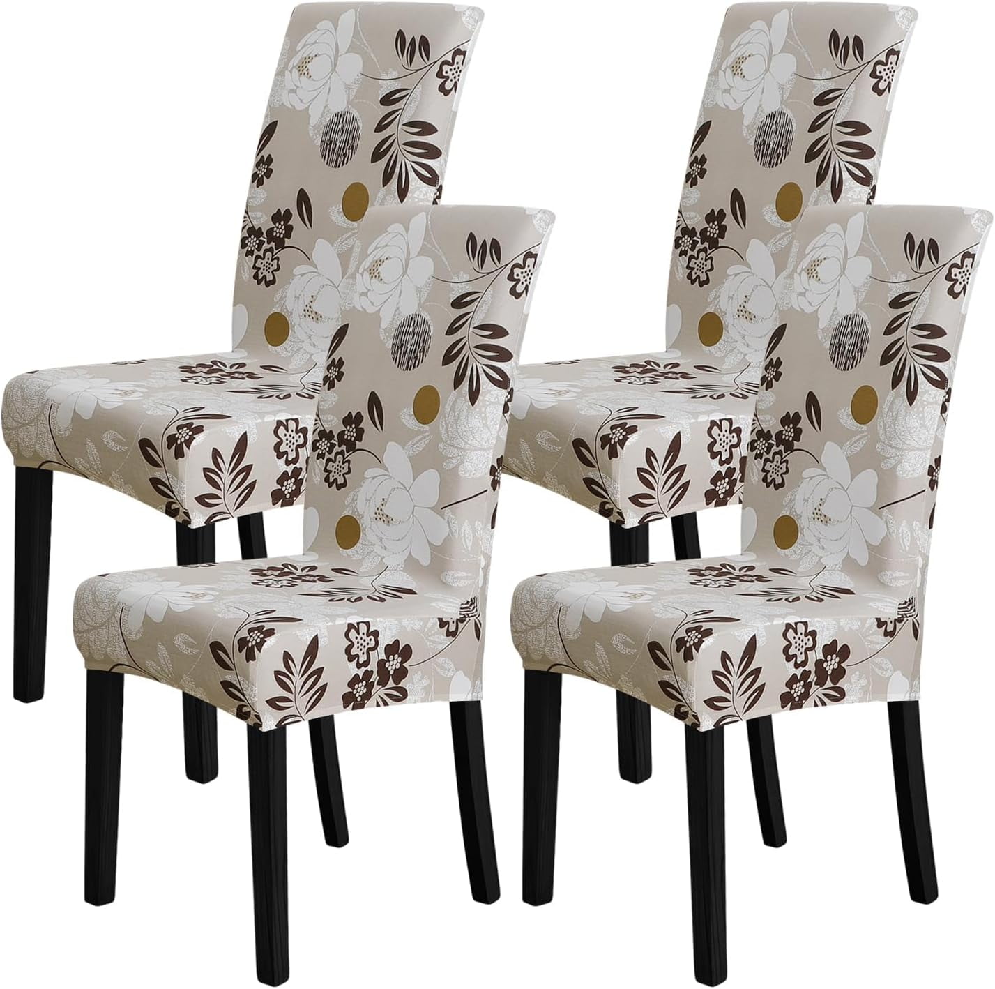 Chair Covers for Dining Chairs Set of 4,Beige Floral Stretch Dining ...