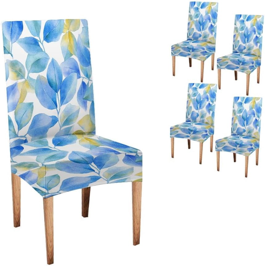 Chair Covers for Dining Chairs Set of 4 Blue Leaves Chair Protectors ...