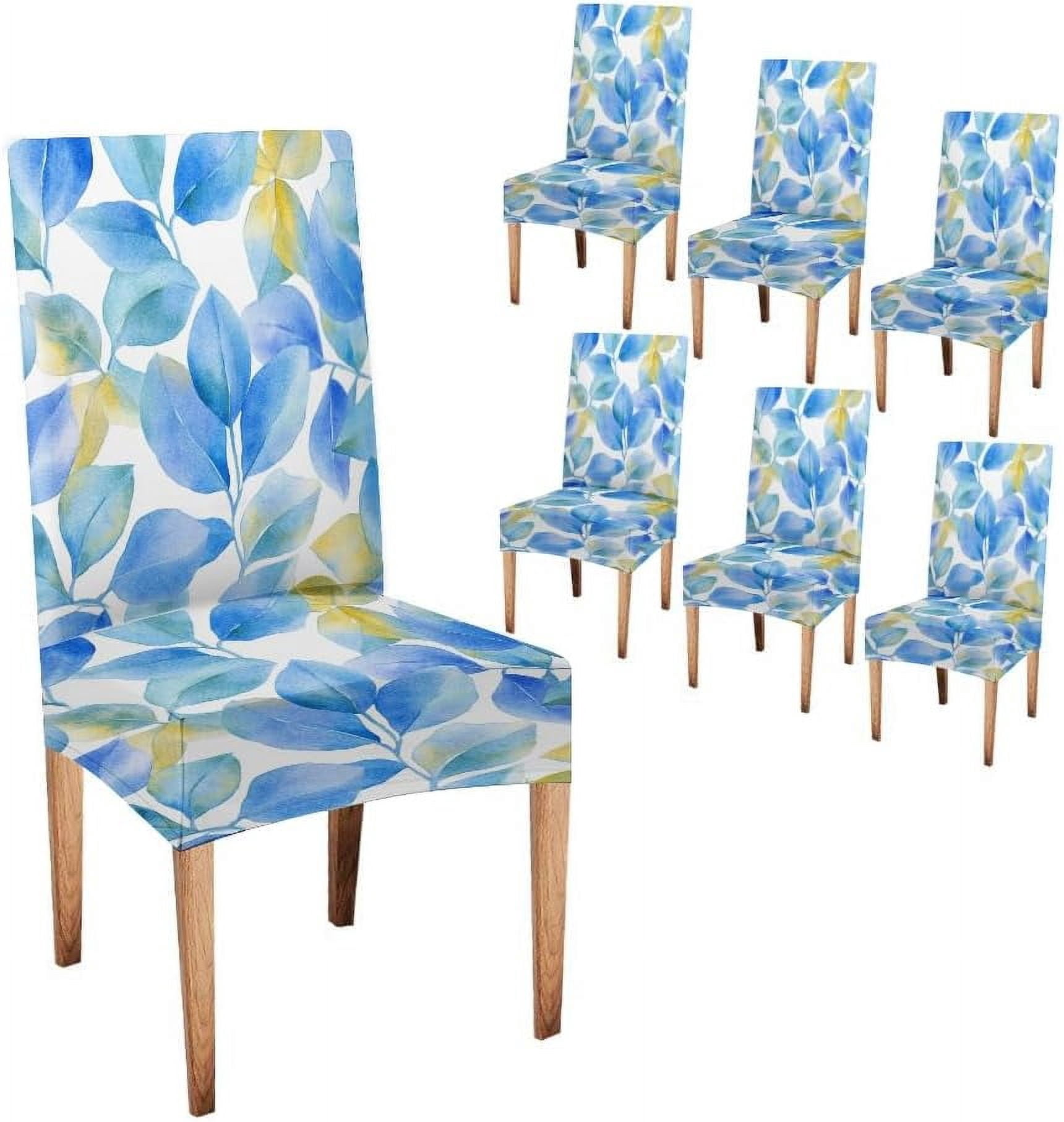 Chair Covers for Dining Chairs Set of 6 Blue Leaves Dining Chair ...
