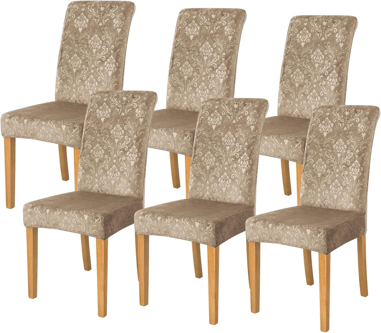 Chair Covers for Dining Chairs Set of 6,Velvet Beige Stretch Dining ...