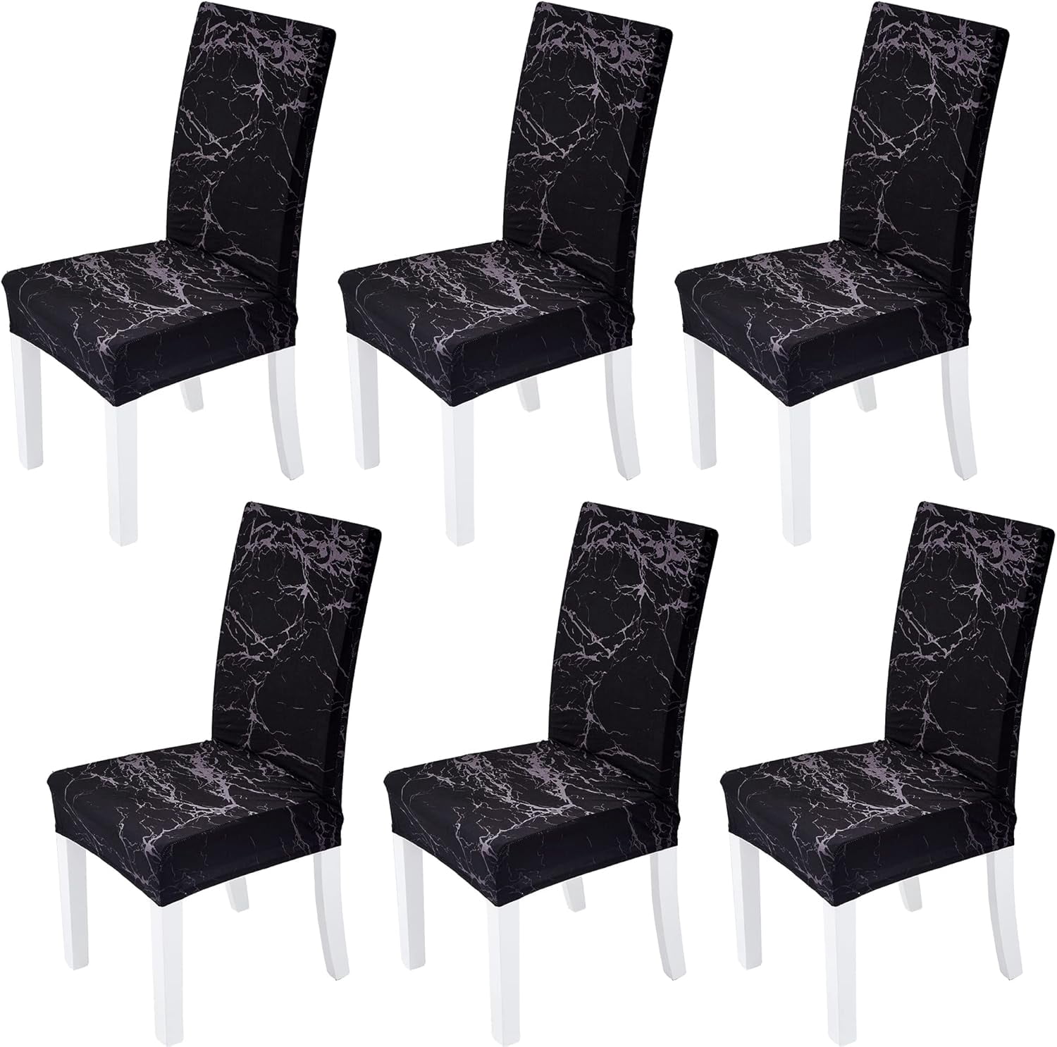 Chair Covers for Dining Room Set of 6 Pack Black Marble Slipcovers High ...