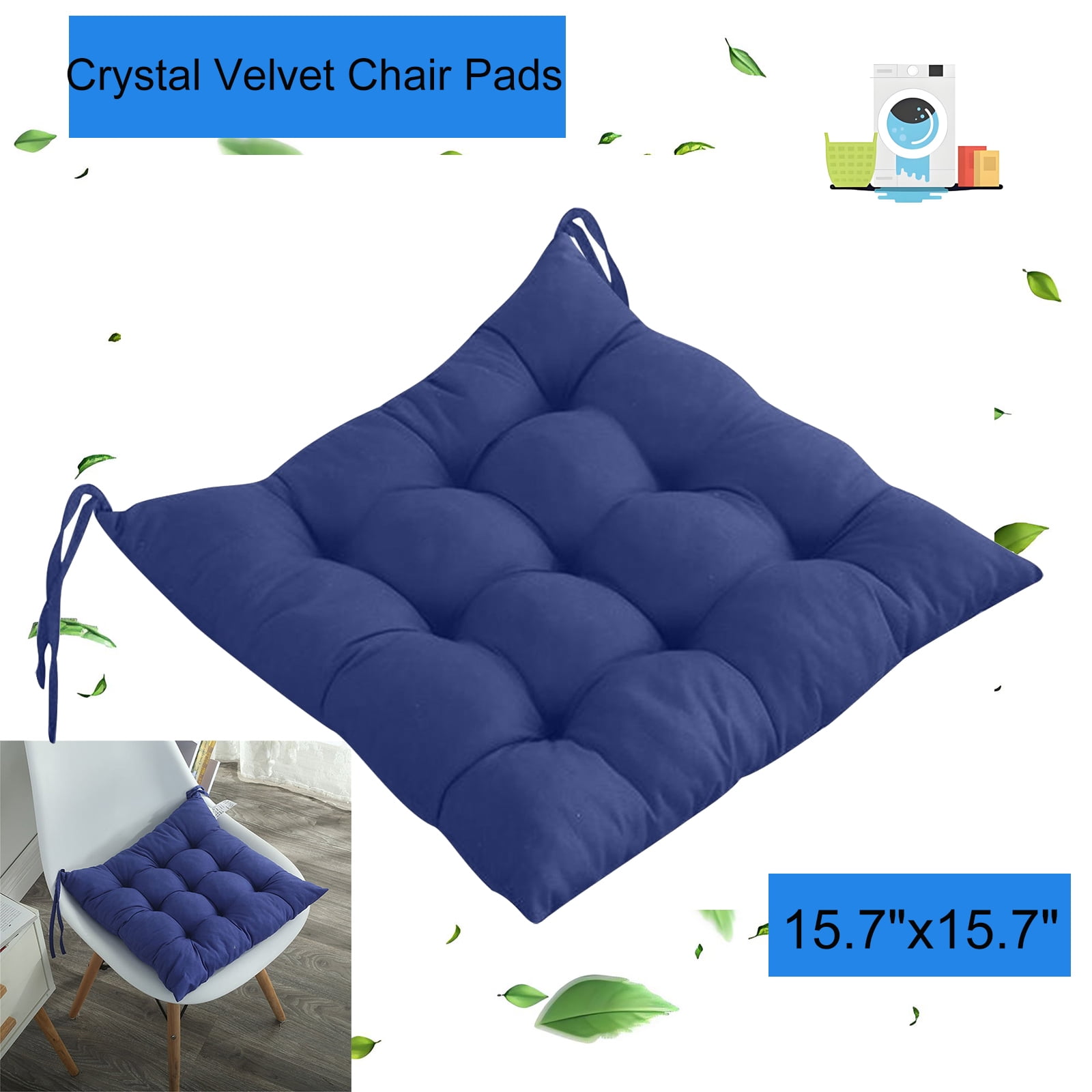 Chair Cushions, 15.7"x15.7" Seat Cushion with Textures Crystal Velvet ...